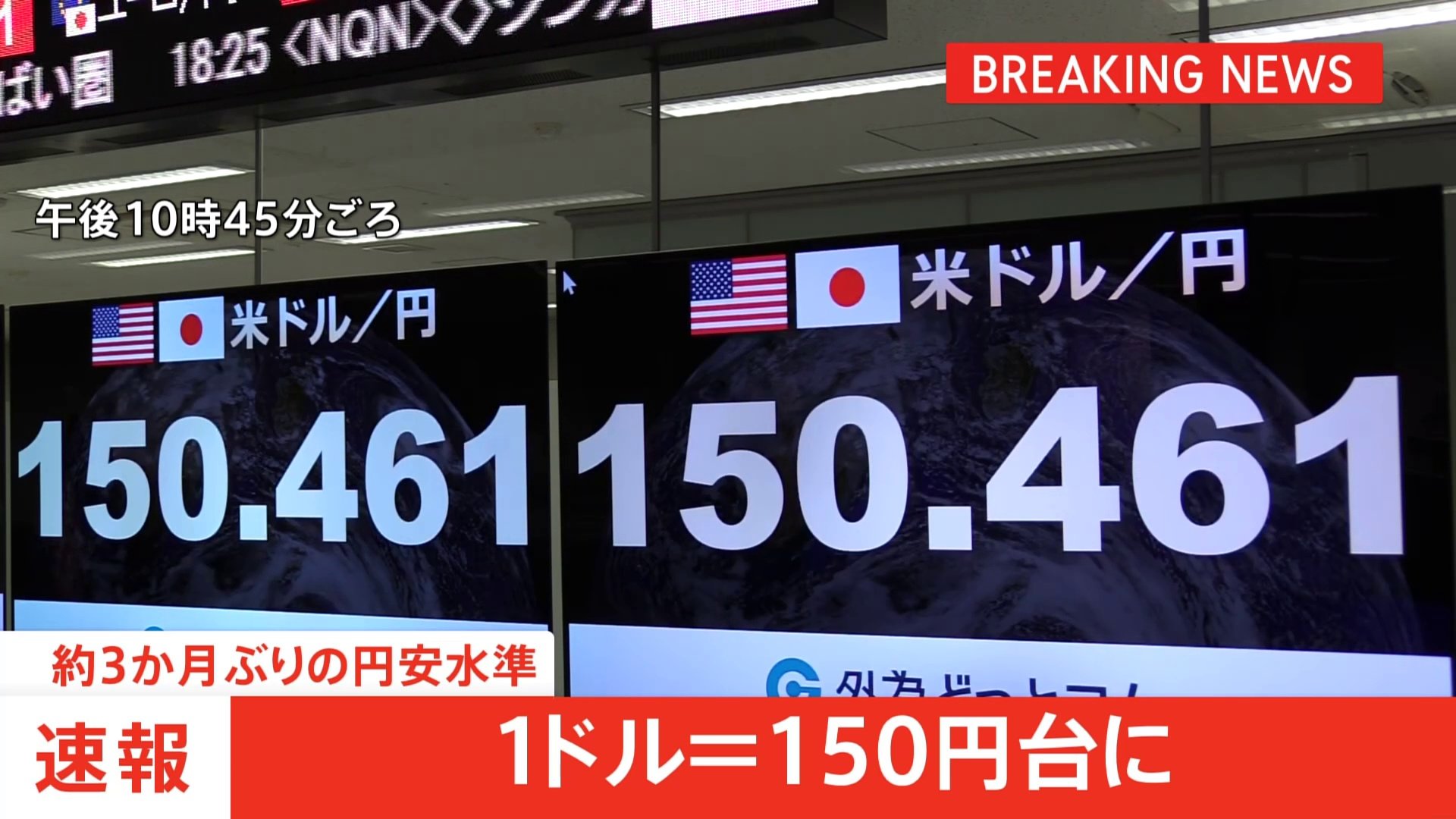 【速報】約3か月ぶりに1ドル＝150円を突破 米CPIの結果を受け、FRBの利下げ観測が後退し、円安進む | TBS NEWS DIG